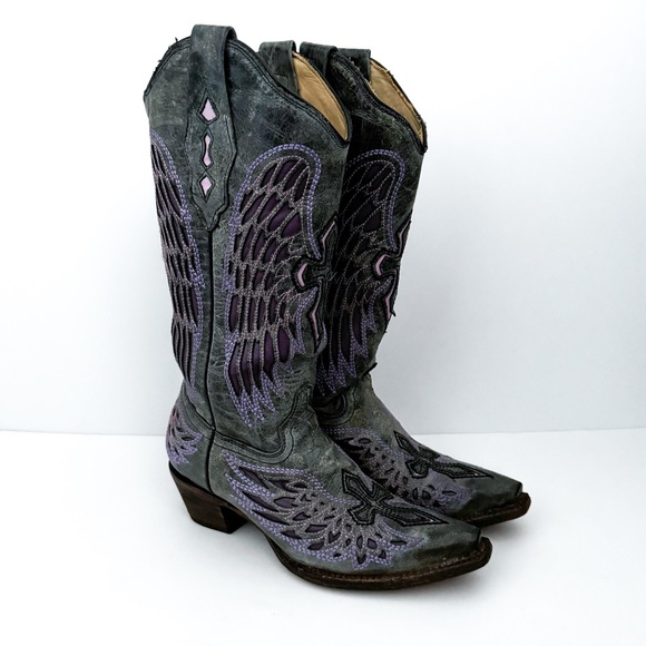 Corral | Shoes | Corral Vintage Gray Purple Leather Winged Cross Snip ...